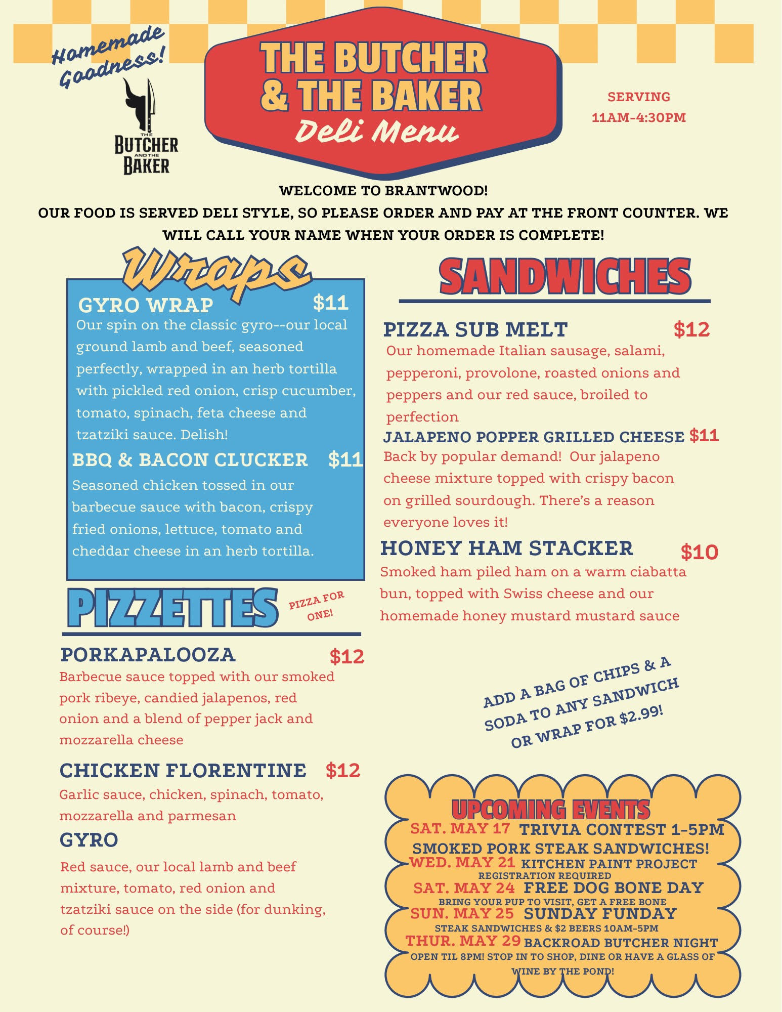 Deli and Pizza Menus – The Butcher and the Baker